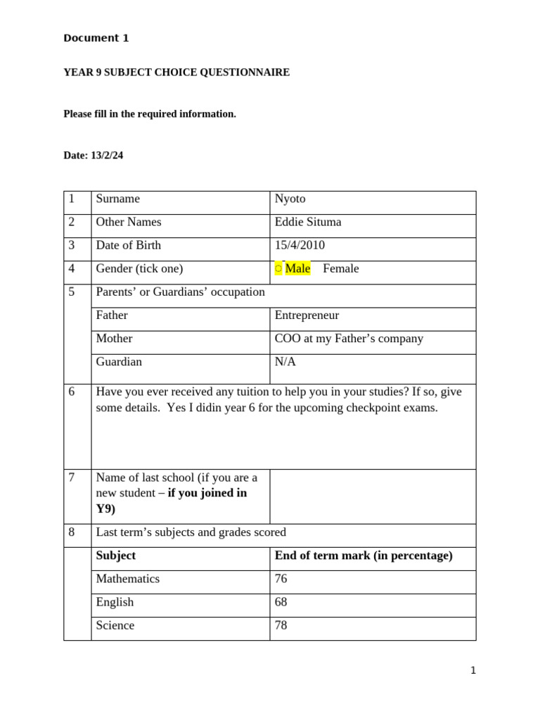 Document 1 - Questionnaire EDITED | PDF