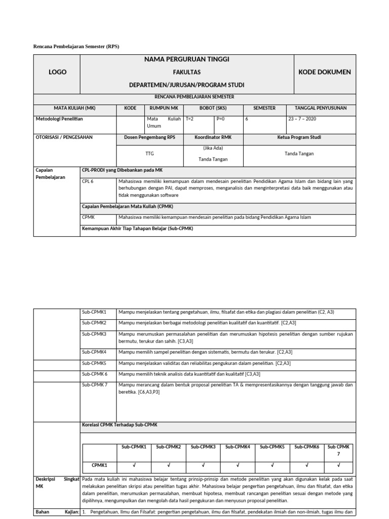 FORMAT Rencana Pembelajaran Semester | PDF