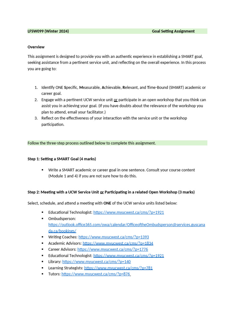 Goal Setting Assignment Instructions B | PDF