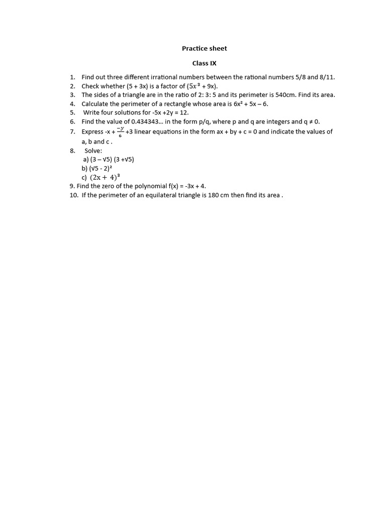 Practice sheet IX | PDF