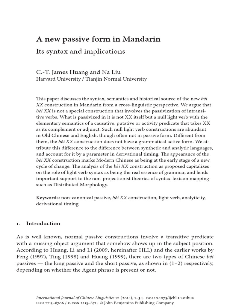 A New Passive Form in Mandarin Its Syntax and Implications | PDF ...