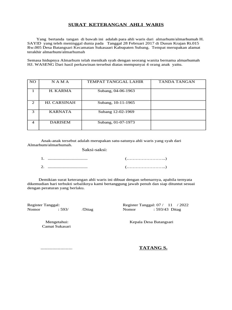 Ahli Waris H Usi | PDF