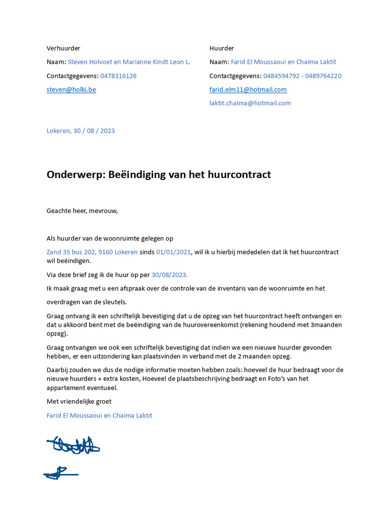 Opzeg Huurcontract Zand 35 Bus 202 | PDF