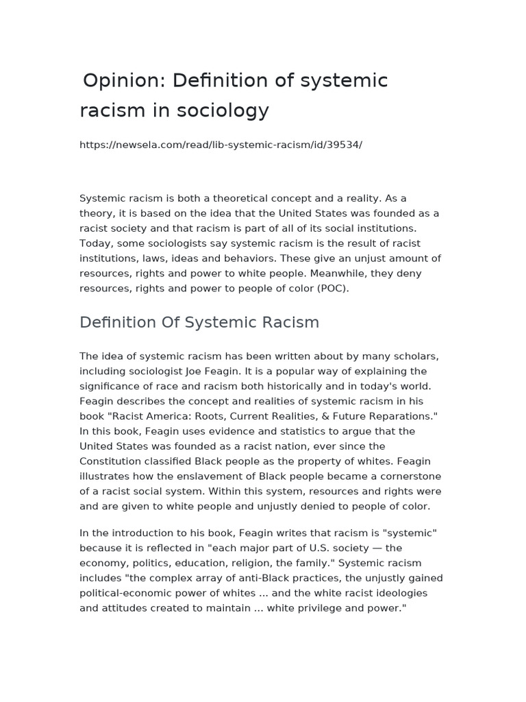 Viet 3 - Unit 1 - Opinion Definition of Systemic Racism in Sociology | PDF