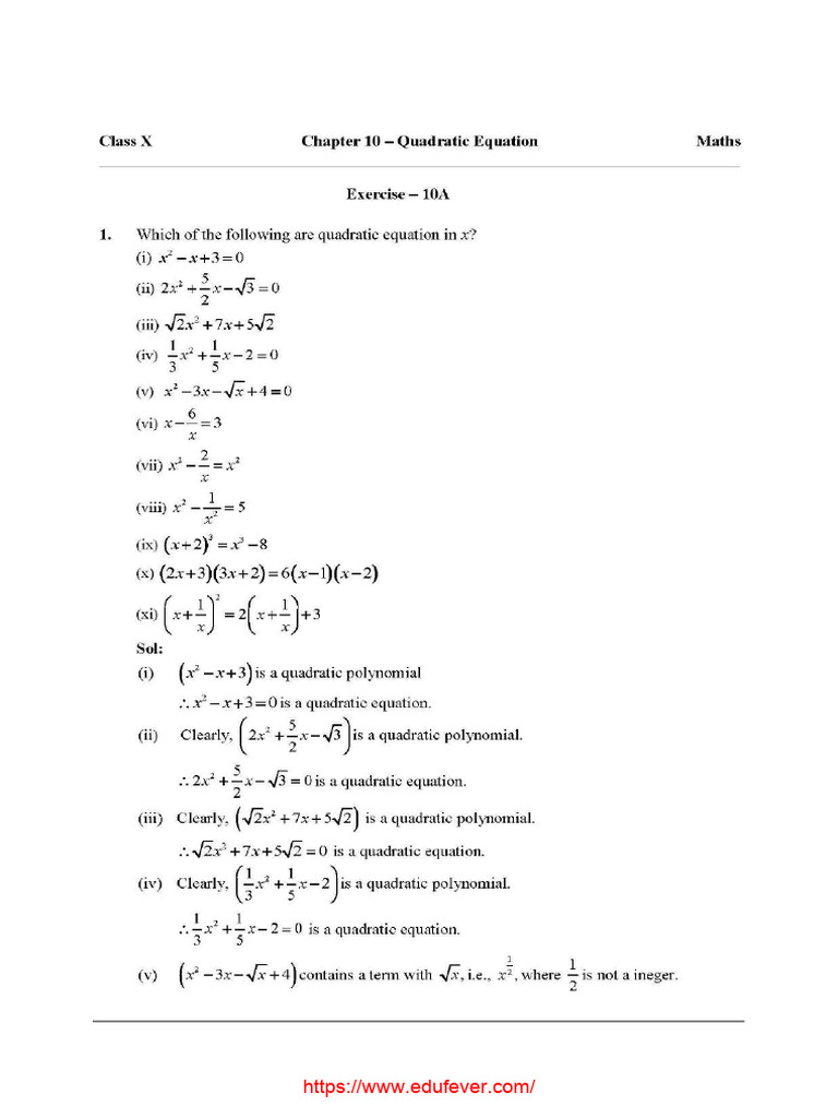 Chapter 10 Quadratic Equations | PDF Chapter 10 Quadratic Equations | PDF