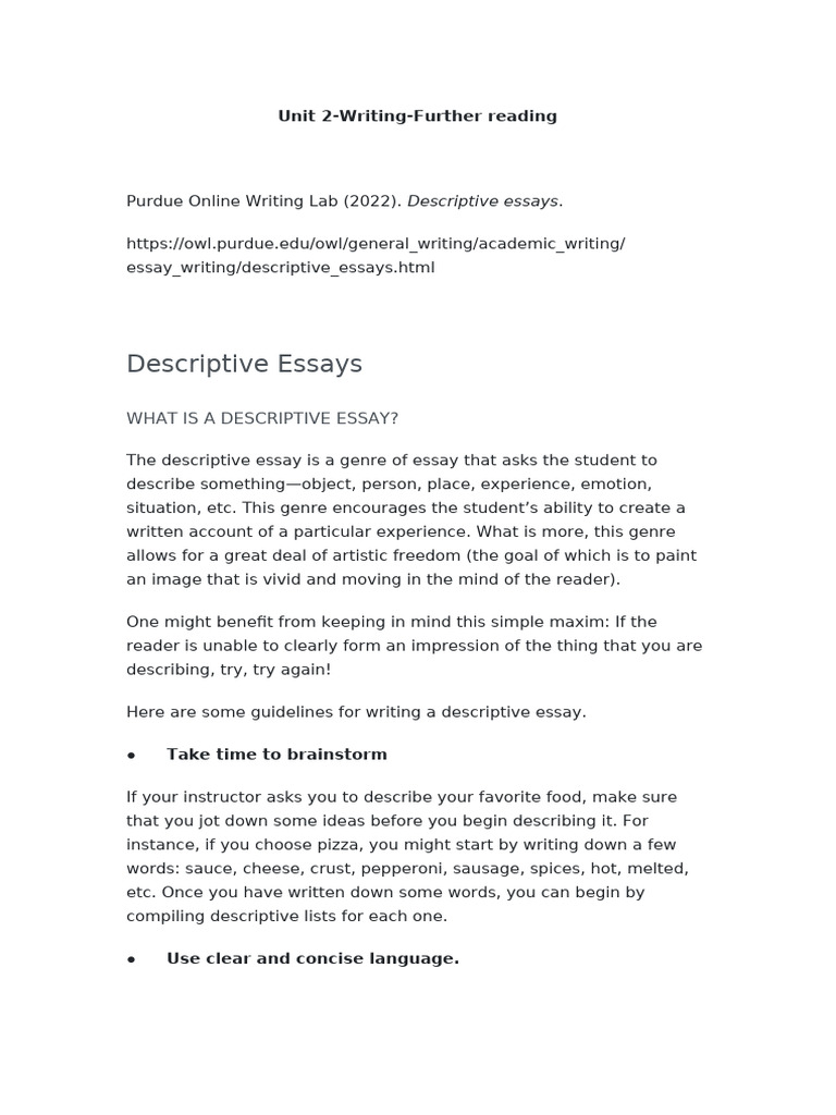 Viet 3 - Unit 2-2 Writing-Further reading-WHAT IS A DESCRIPTIVE ESSAY | PDF