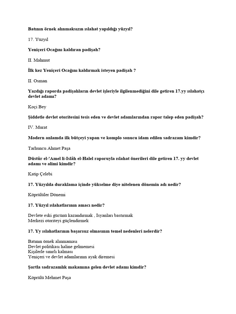 200 Soru Ile Osmanlı İslahatları | PDF