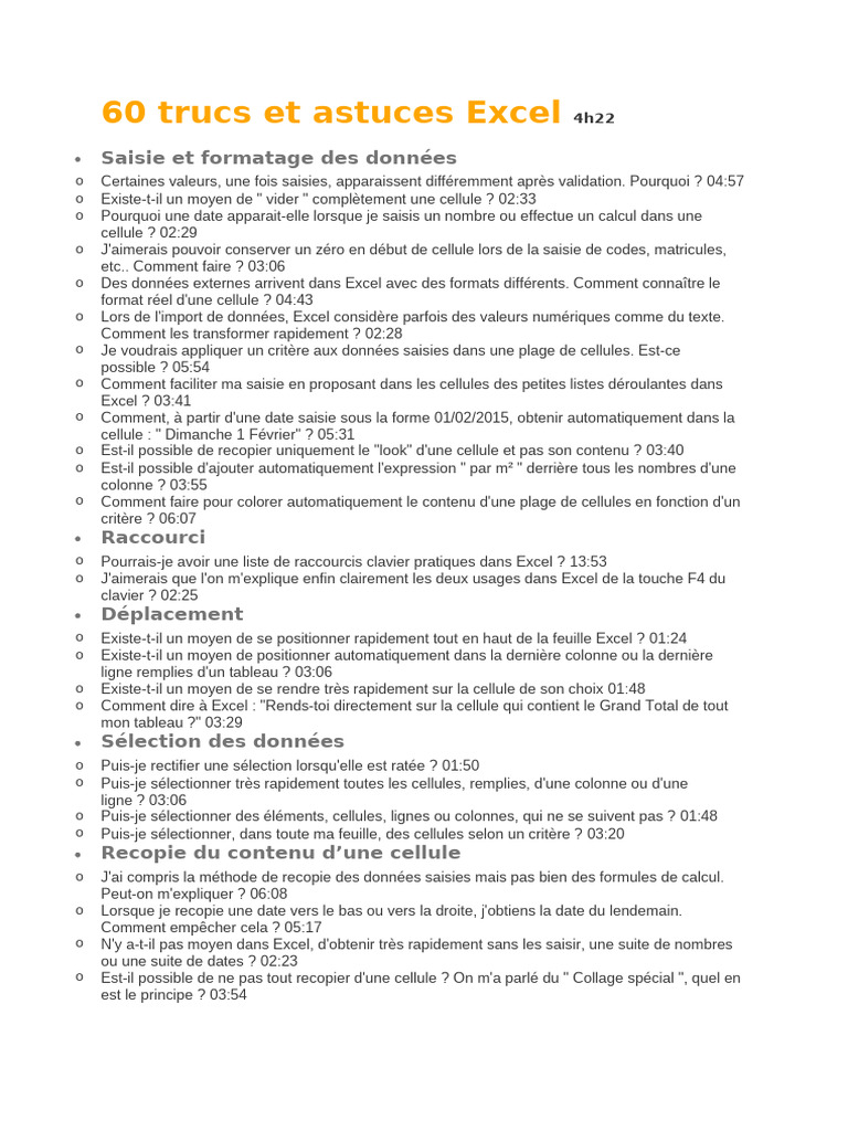 60 trucs et astuces Excel | PDF