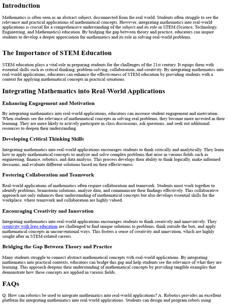Integrating Math in Real-World STEM Education | PDF | Mathematics ...