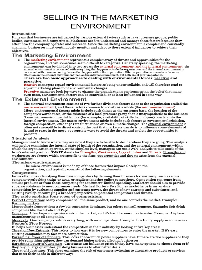 Selling in The Marketing Environment | PDF