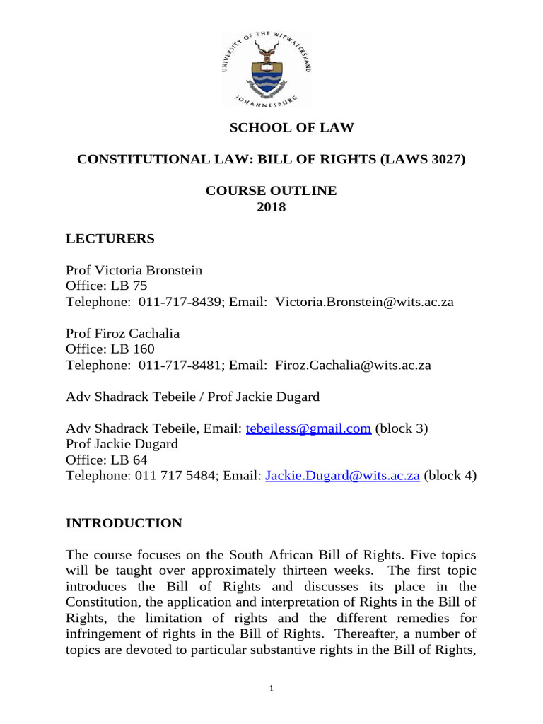 Bill of Rights Course Outline 2018 Outline 5 Julyfinal | PDF