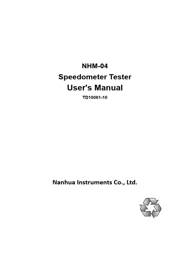 TD10166-4 NHM-04 Speedometer Tester User's Manual | PDF