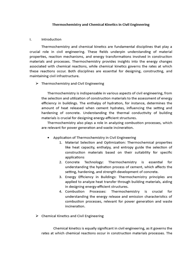 Thermochemistry and Chemical Kinetics in Civil Engineering | PDF