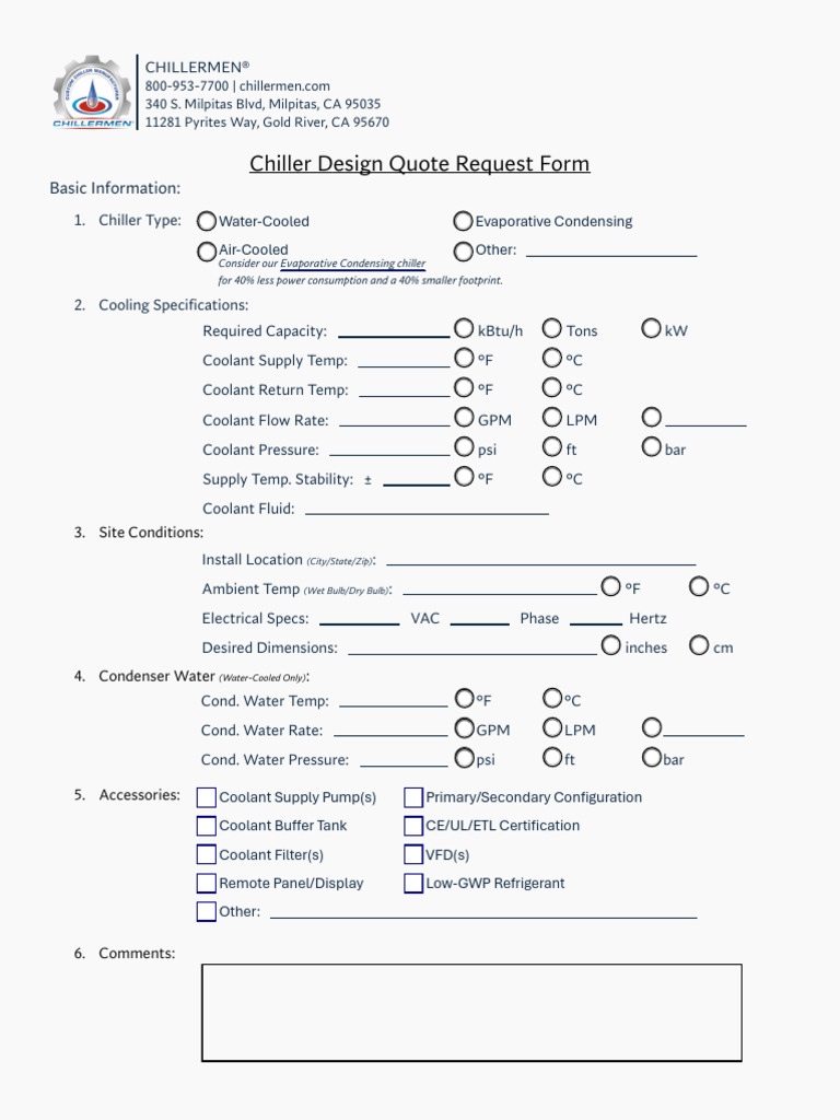 Chillermen - Chiller Design Request Form - Fill | PDF