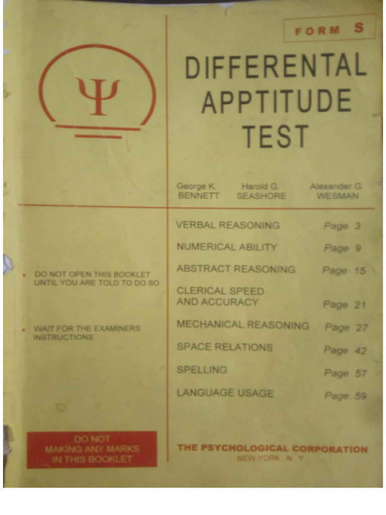 DAT Form S Booklet | PDF