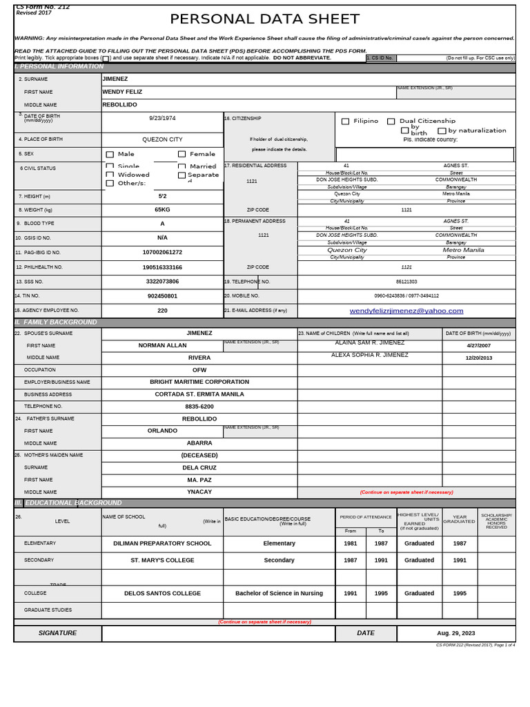 Wendy-Pds (Updated) Aug.2023 | PDF