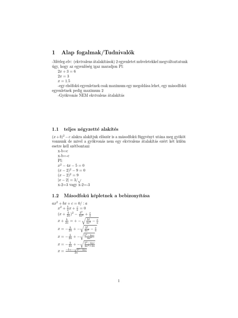Matek Összefoglalók | PDF