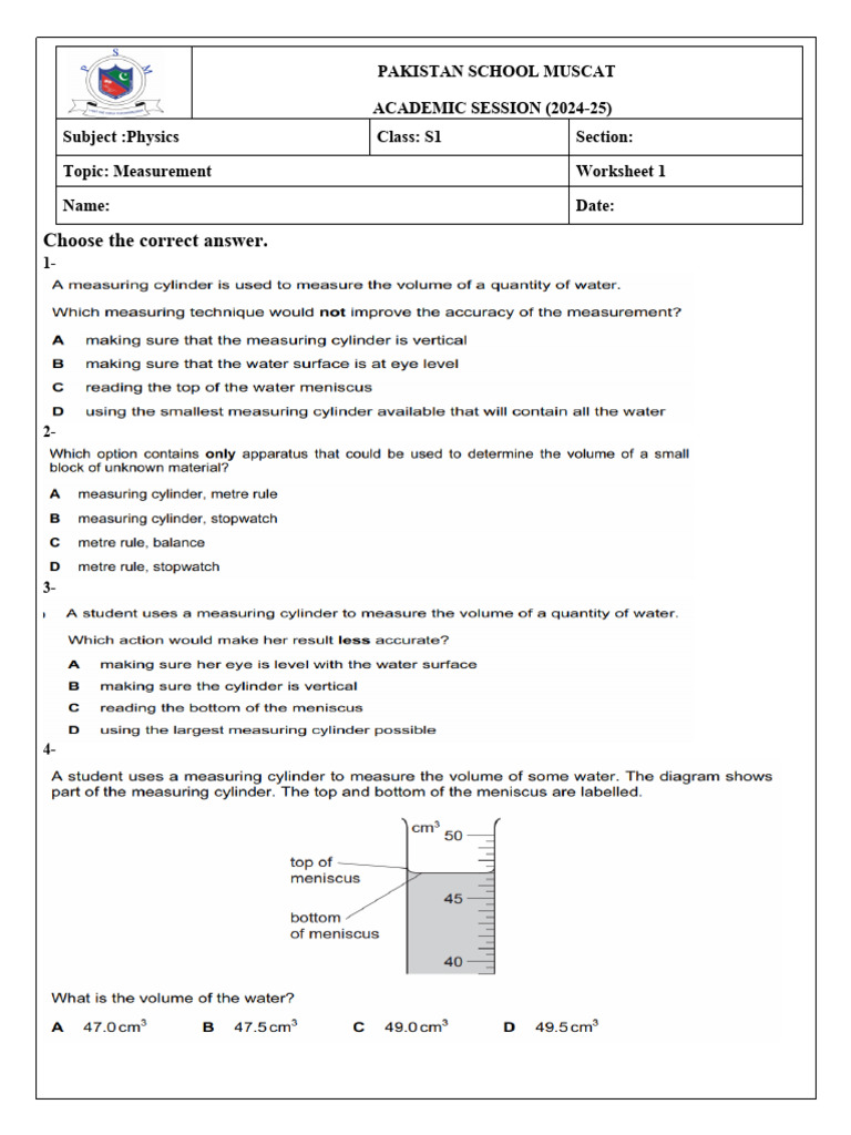 Practice Worksheet Measuring Worksheet | PDF | Teaching Methods & Materials | Science & Mathematics