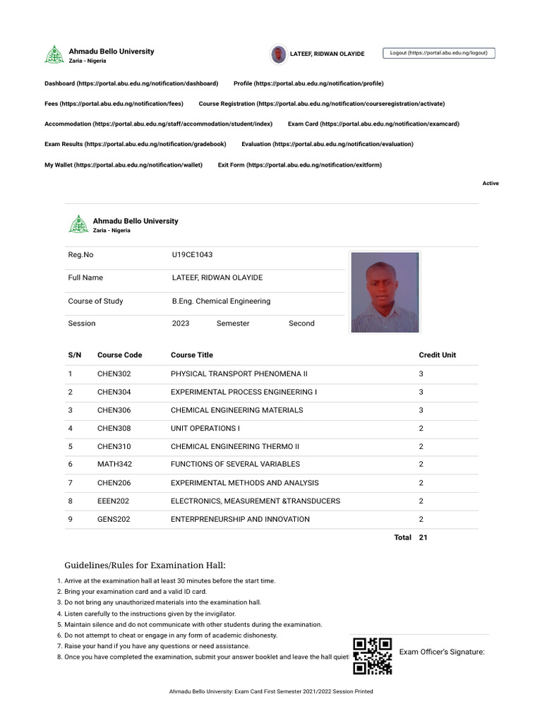 u19ce1043 Exam Card | PDF