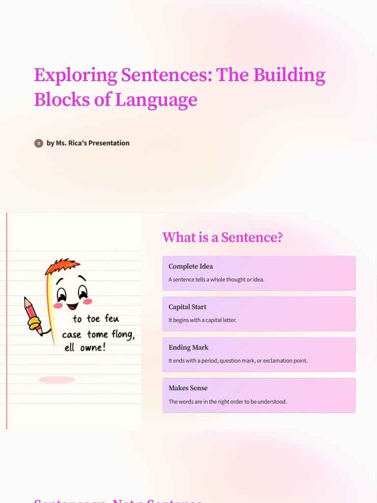 Grade 1 and 2 English Exploring Sentences The Building Blocks of ...