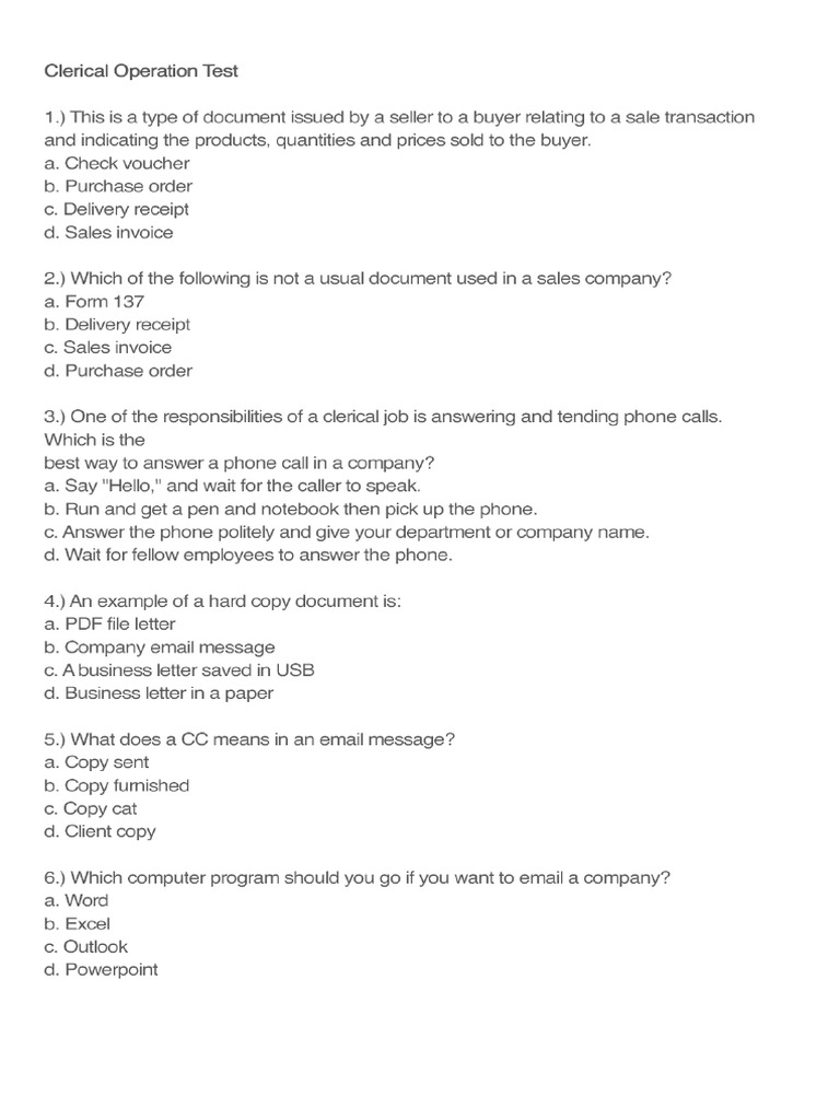 Clerical Operation Test | PDF