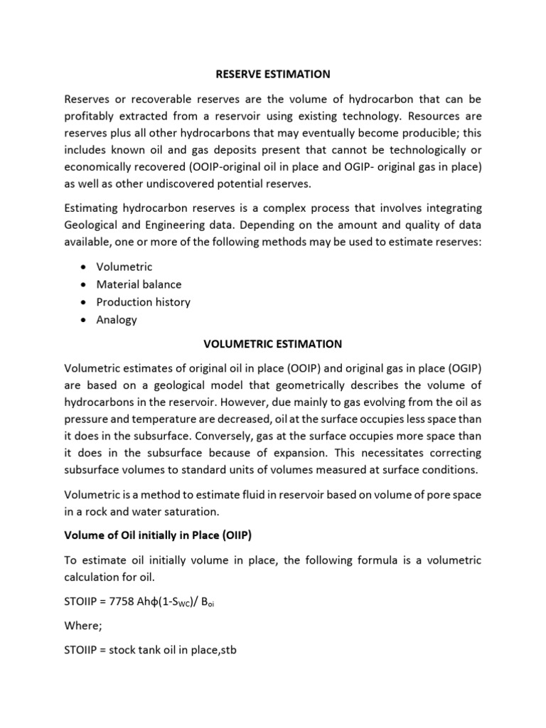 Reserve Estimation | PDF