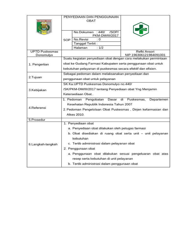 8.2.1.2 New Sop Penyediaan Dan Penggunaan Obat | PDF