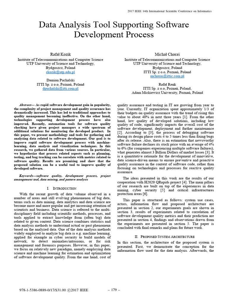 Data Analysis Tool Supporting Software Development Process | PDF