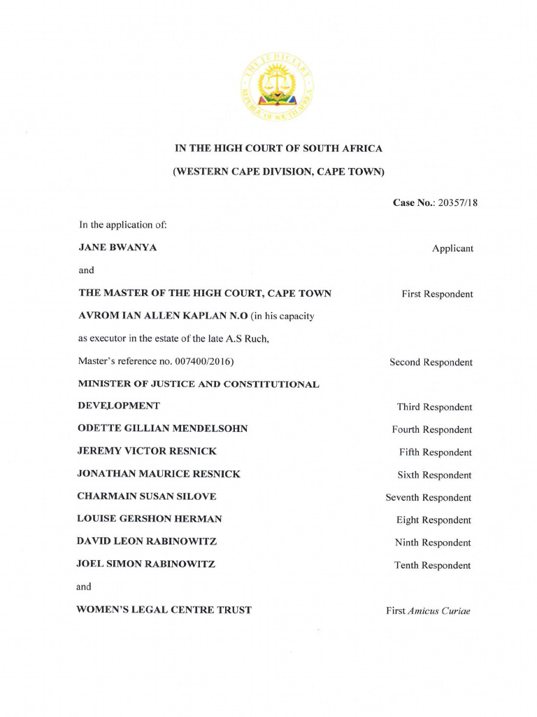 Bwanya V The Master of The High Court and Others | PDF