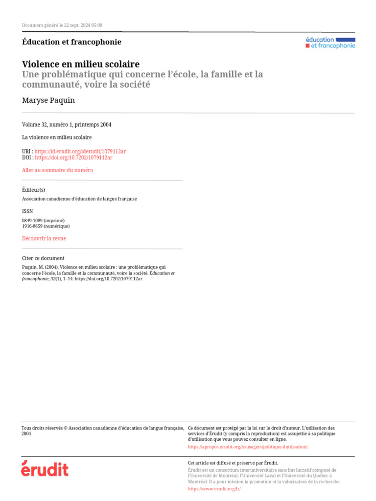 Une Problématique Qui Concerne L'école, La Famille Et La Communauté ...