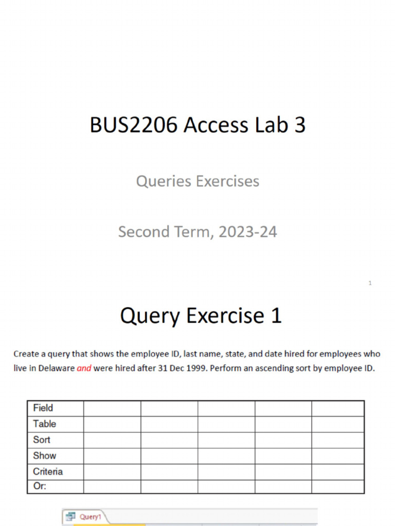 03 Exercises Access Lab 3 Queries Pic | PDF