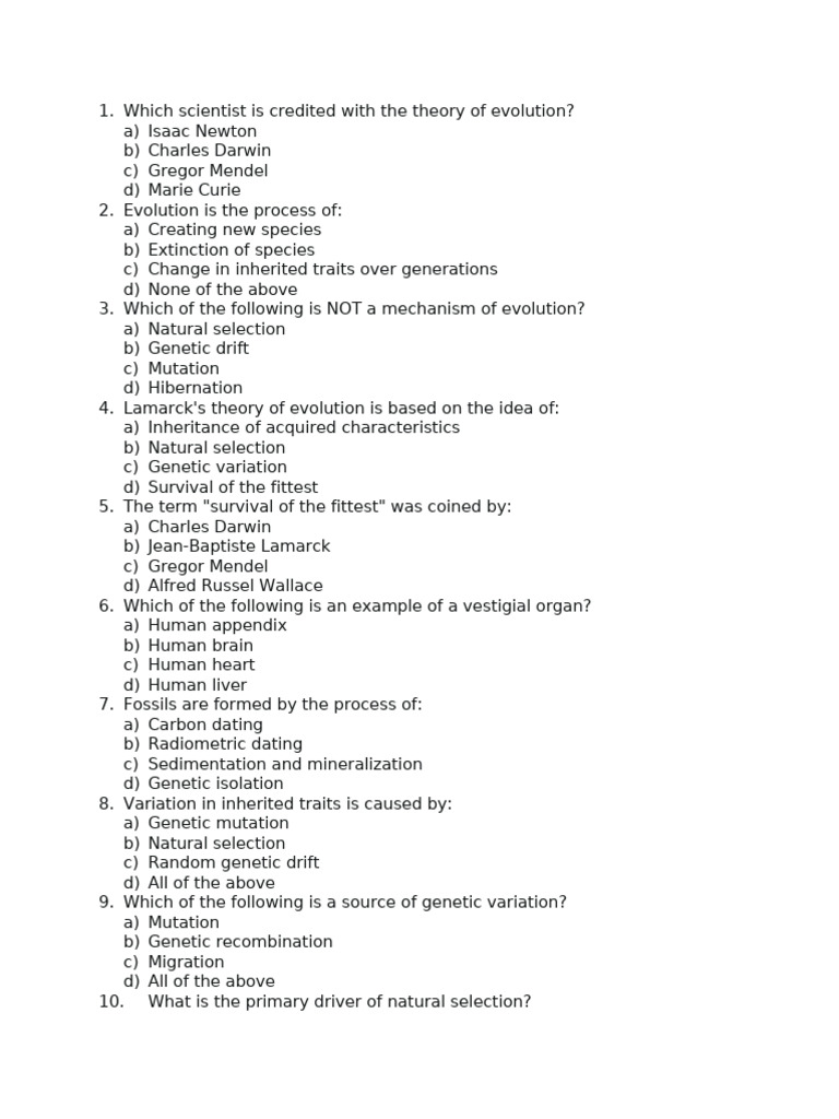 30 MCQ on Evolution | PDF