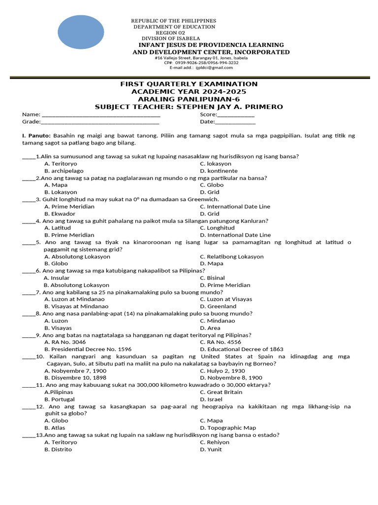 AP 6 Q1 Examination | PDF