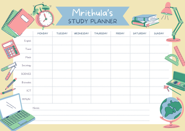 Colorful Illustrated Study Planner A3 Poster | PDF