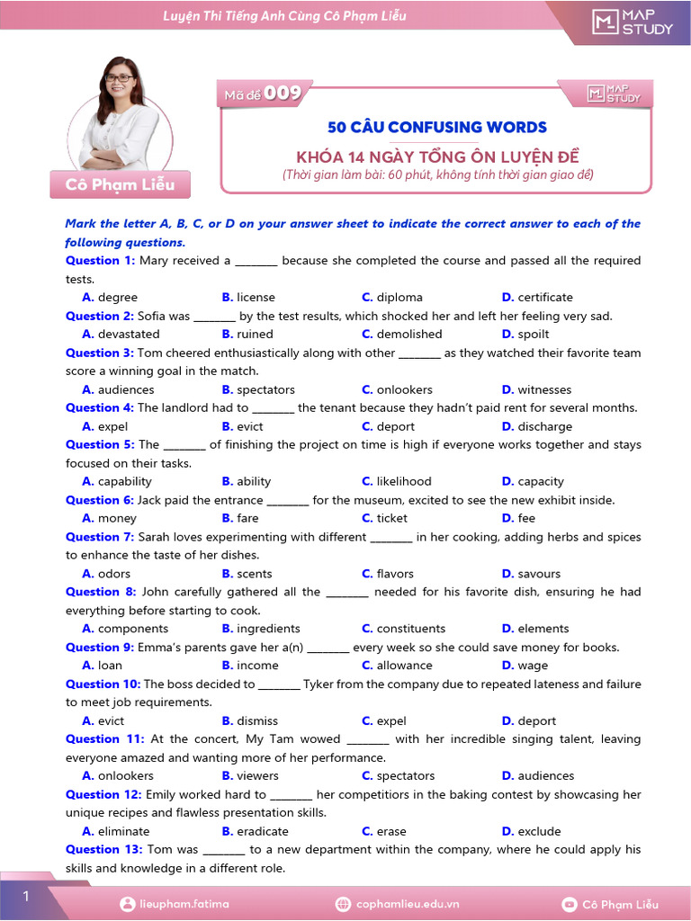 50 CÂU CONFUSING WORDS-KHÓA 14 NGÀY | PDF