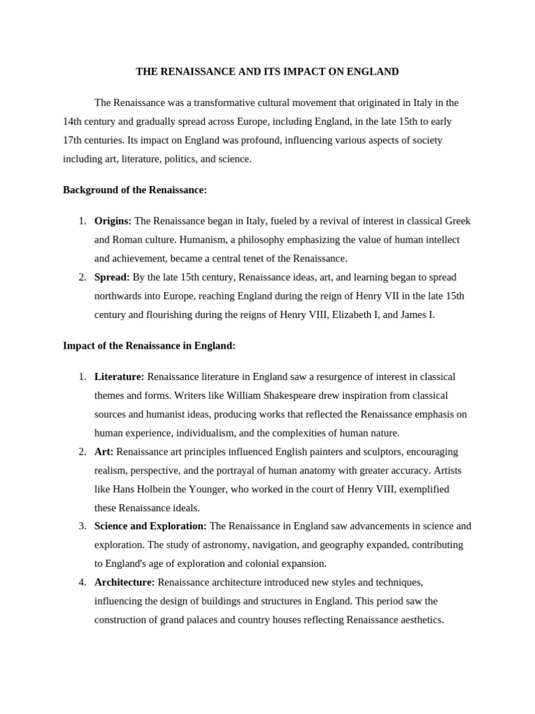The Renaissance and Its Impact On England | PDF