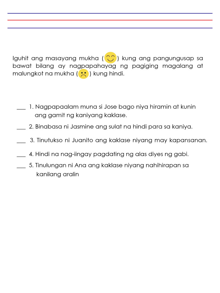 Iguhit Ang Masayang Mukha Kung Ang Pangungusap Sa Bawat Bilang Ay ...