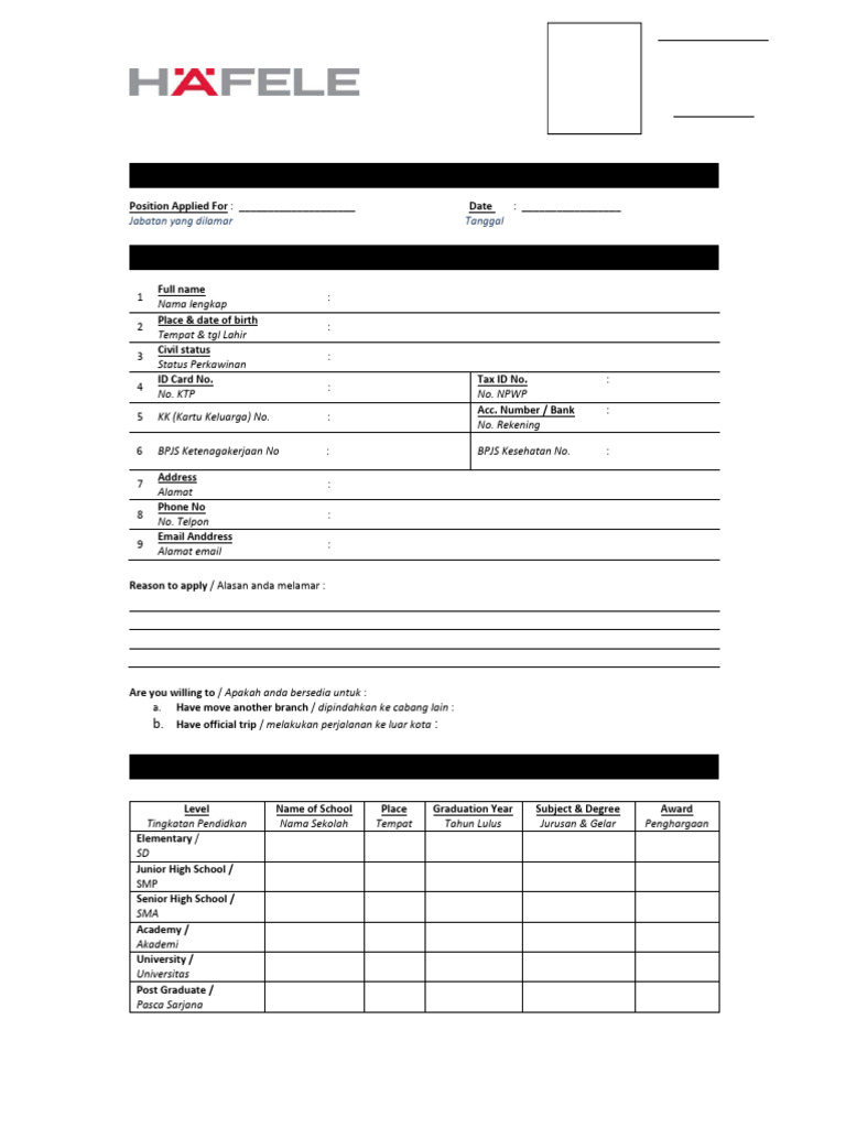 Hafele Application Form | PDF