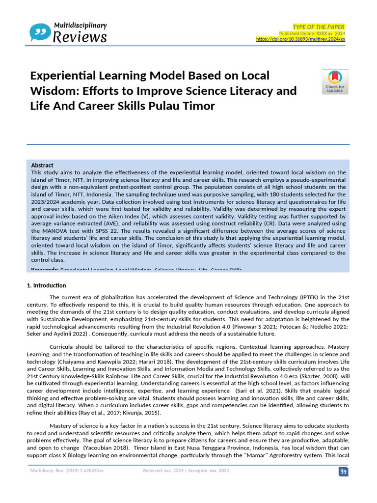 Experiential Learning Model Based On Local Wisdom - Proofreading | PDF