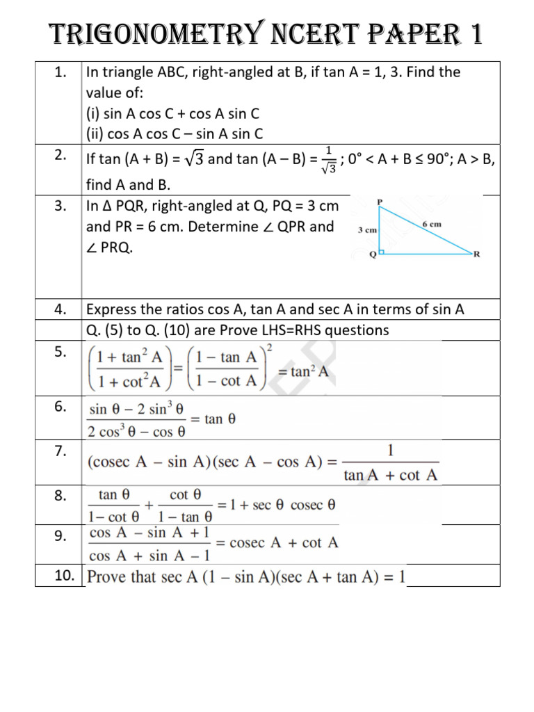 Trigo NCERT Paper 1 | PDF