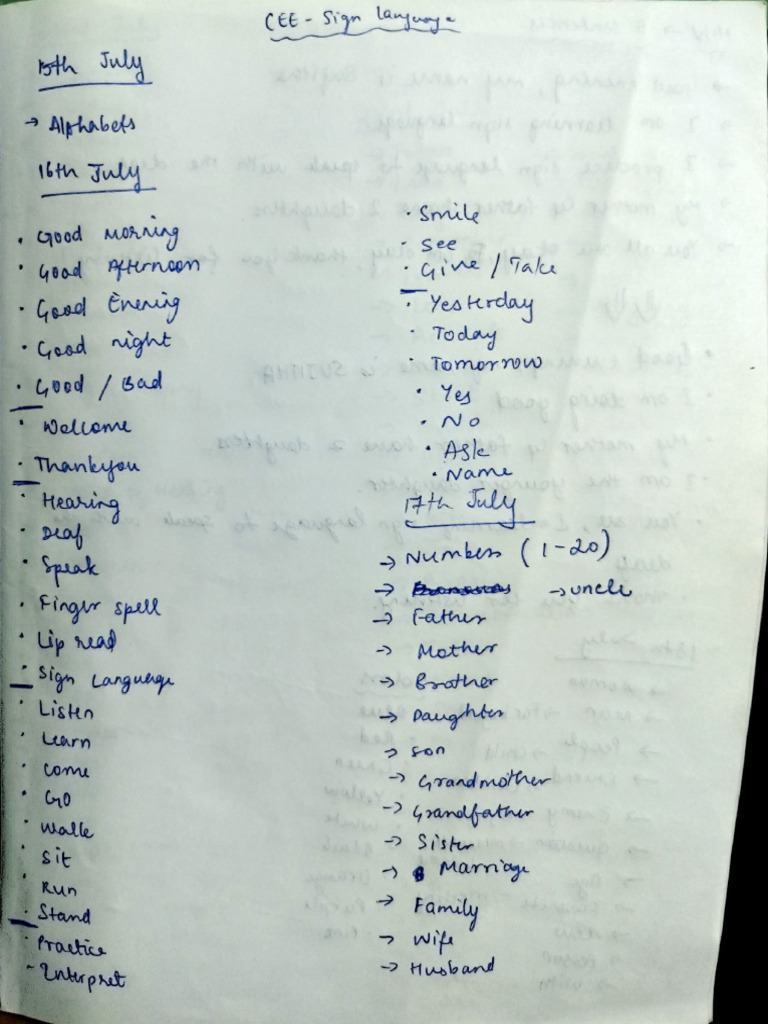 Sign Language (Words List) | PDF