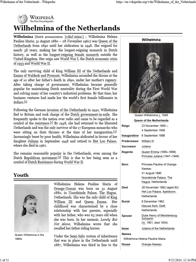 Wilhelmina of the Netherlands | PDF