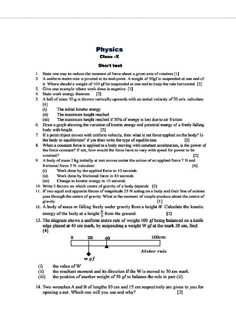 X Physics Test | PDF