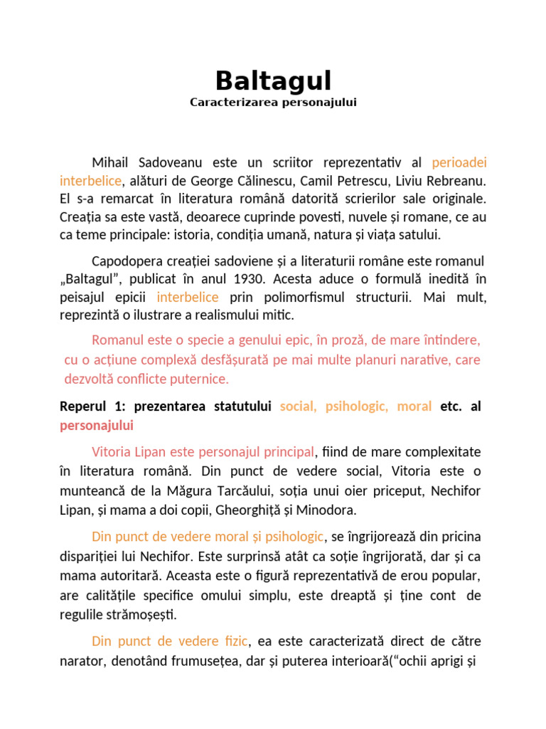Baltagul-Caracterizare de Personaj | PDF