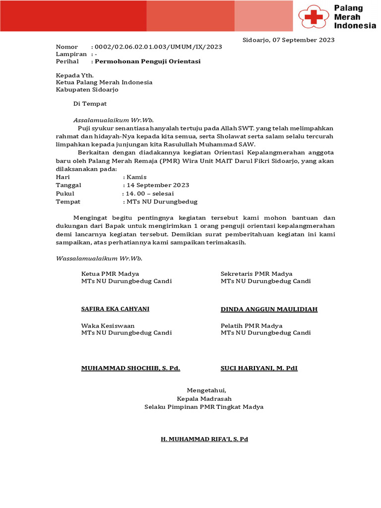 Permohonan Penguji Orientasi PMR | PDF