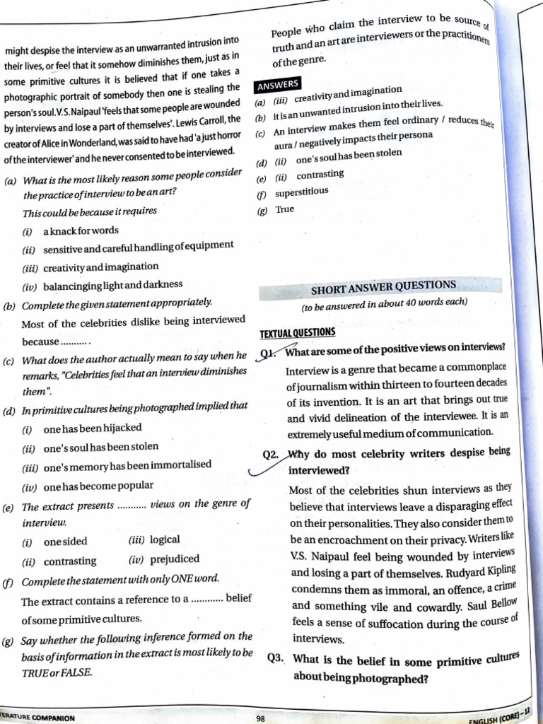 The Interview Questions Class 12 | PDF