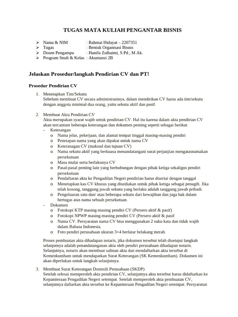 Rahmat Hidayat - 2207351 - CV PT | PDF