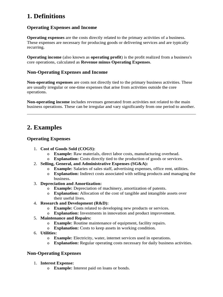 Operating Exp and Income and Ratios | PDF