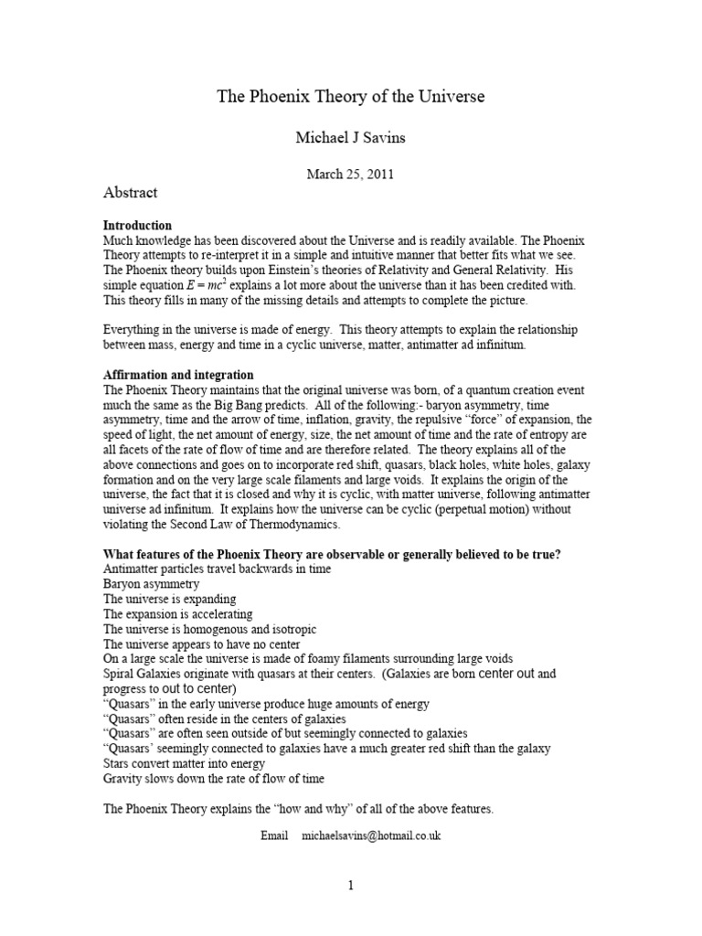 The Phoenix Theory of The Universe: Michael J Savins | PDF