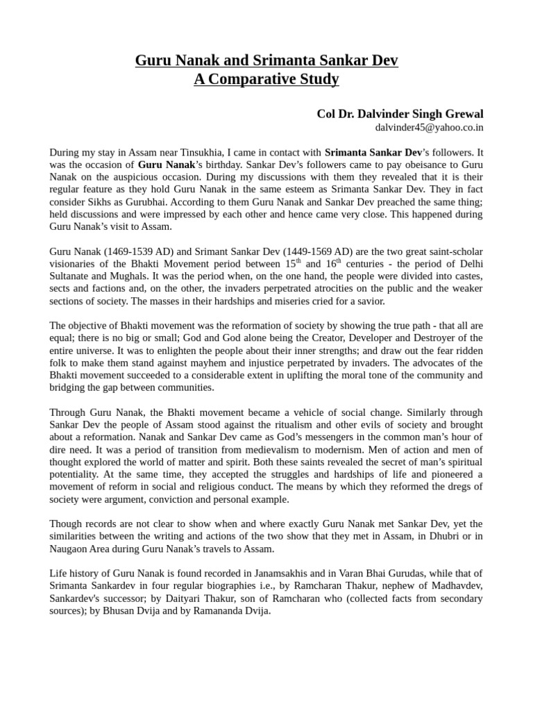 Guru Nanak and Srimanta Sankardev | PDF